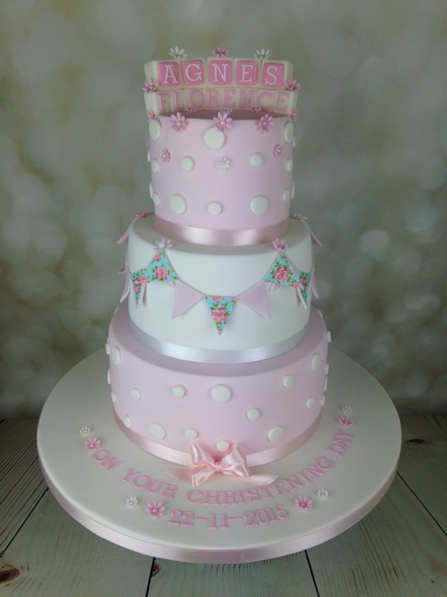 Bunting and Baby Blocks Christening Cake - Mel's Amazing Cakes