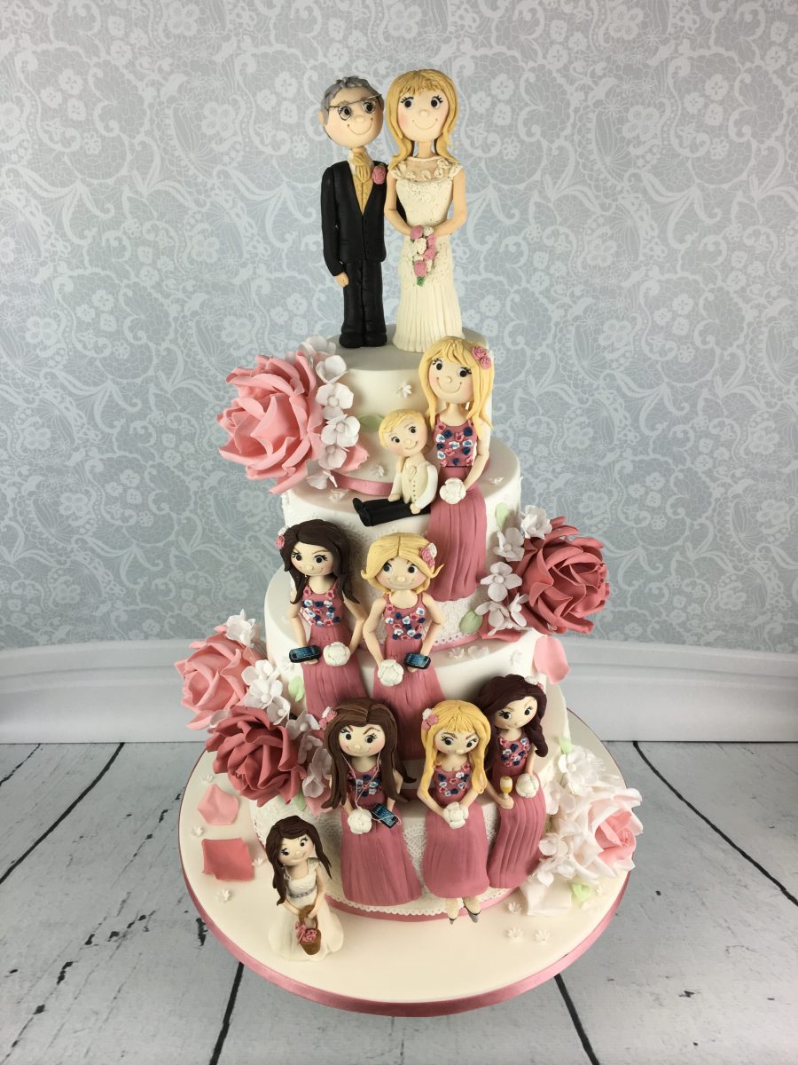 Vintage lace and roses wedding cake with Bespoke figures - Mel's ...