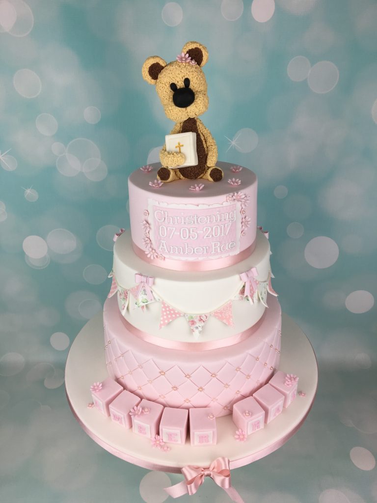 Pink bunting Christening Cake - Mel's Amazing Cakes