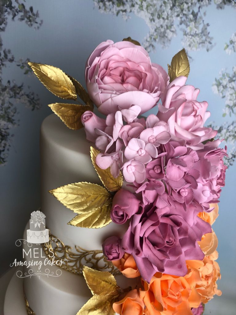 Flower Cascade Wedding Cake - Mel's Amazing Cakes
