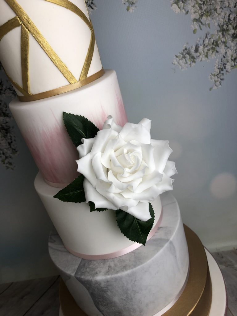 Modern Grey Marble wedding cake with Gold and sugar flowers - Mel's ...